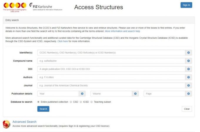 免费的晶体数据登录・搜索网站（Access Structures&Deposit Structures） | 化学空间 Chem-Station