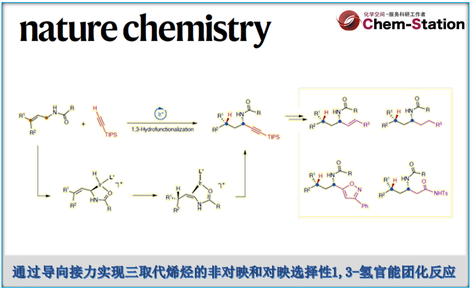Nat. Chem.：通过导向接力实现三取代烯烃的非对映和对映选择性1,3-氢官能团化反应 | 化学空间 Chem-Station